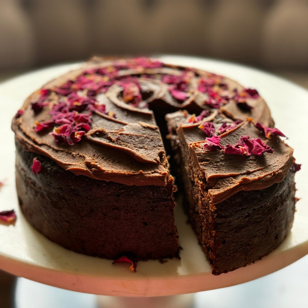 Chocolate Cake with Petals | Meg Rivers Artisan Bakery