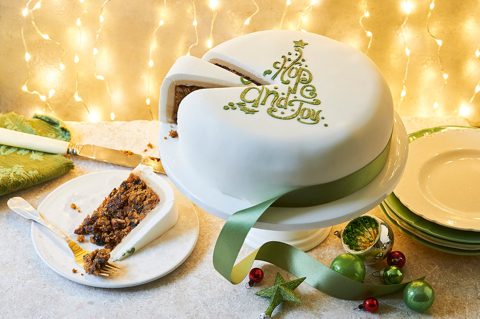 Limited Edition : HOPE & JOY Green Fully Iced Christmas Cake | Meg ...