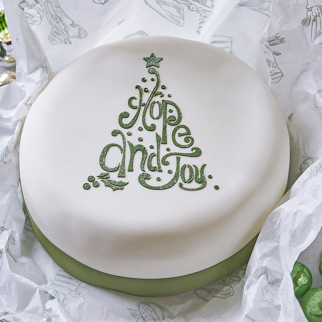 Limited Edition : HOPE & JOY Green Fully Iced Christmas Cake | Meg ...